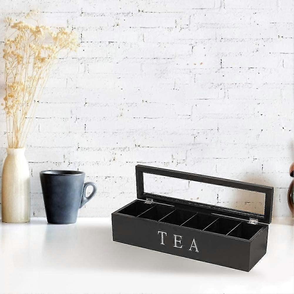 Bamboo Tea Box With 6 Compartments - Tea Bag Storage Box (black ...