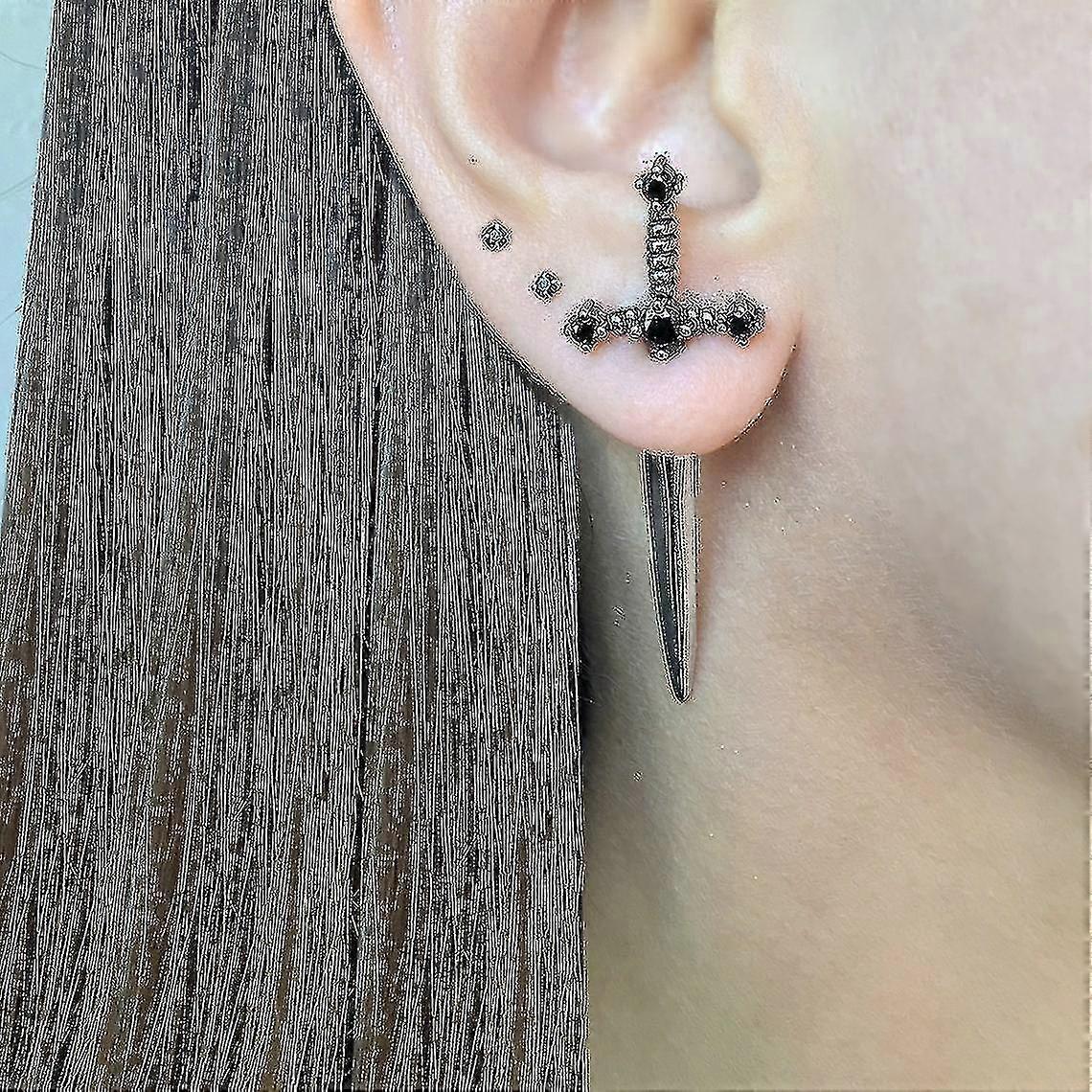 Gothic Kinitial Sword Earrings Vintage Cool Punk Crystal Ear Jacket ...