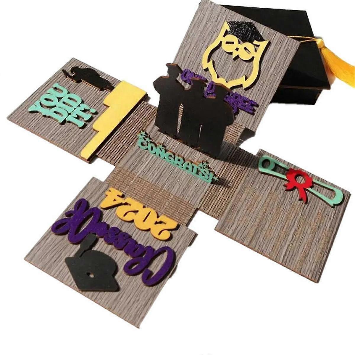 Graduation Explosions Box Bachelor Hat Shape Gift Packing Wooden Boxes ...