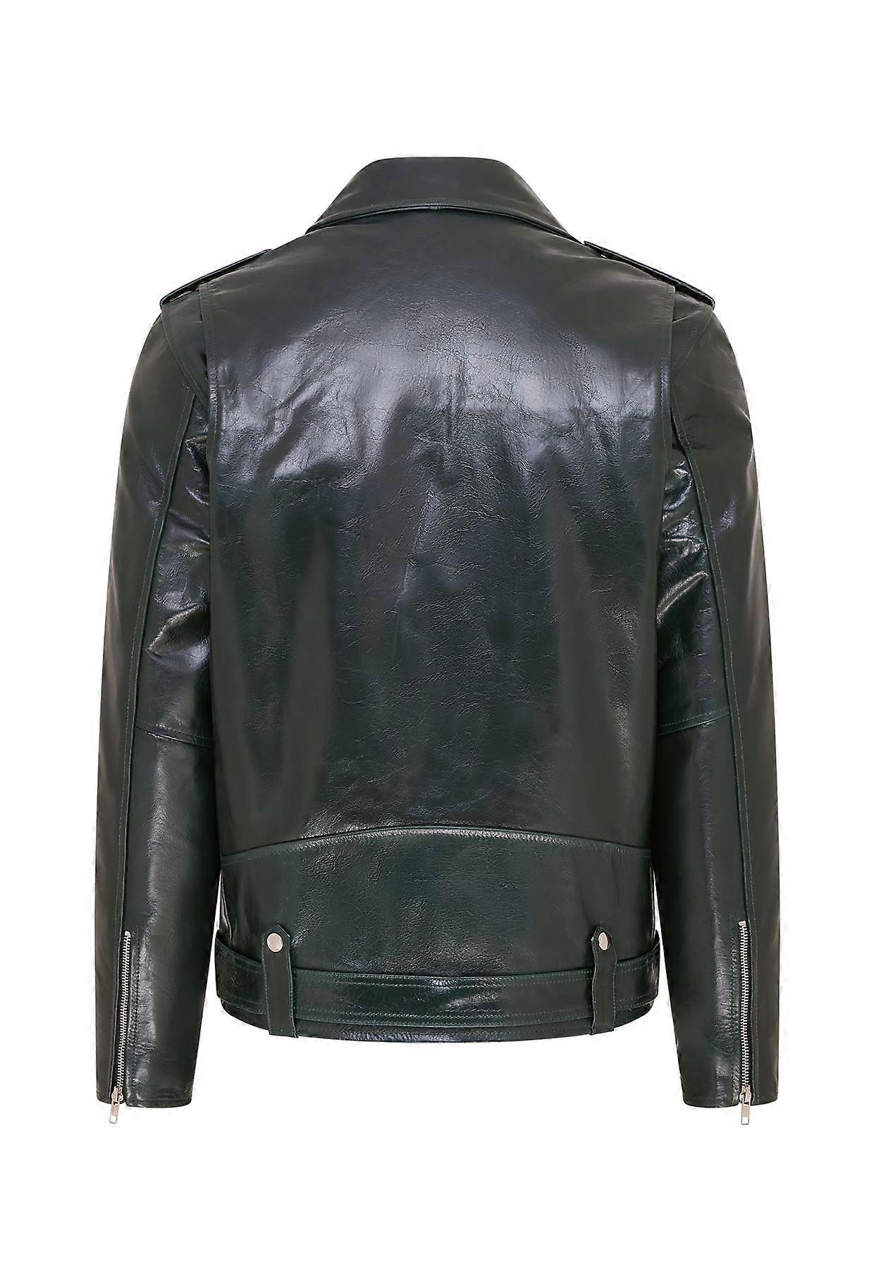 Mens Retro Brando Quilted Leather Biker Jacket Vintage Motorcycle Style ...