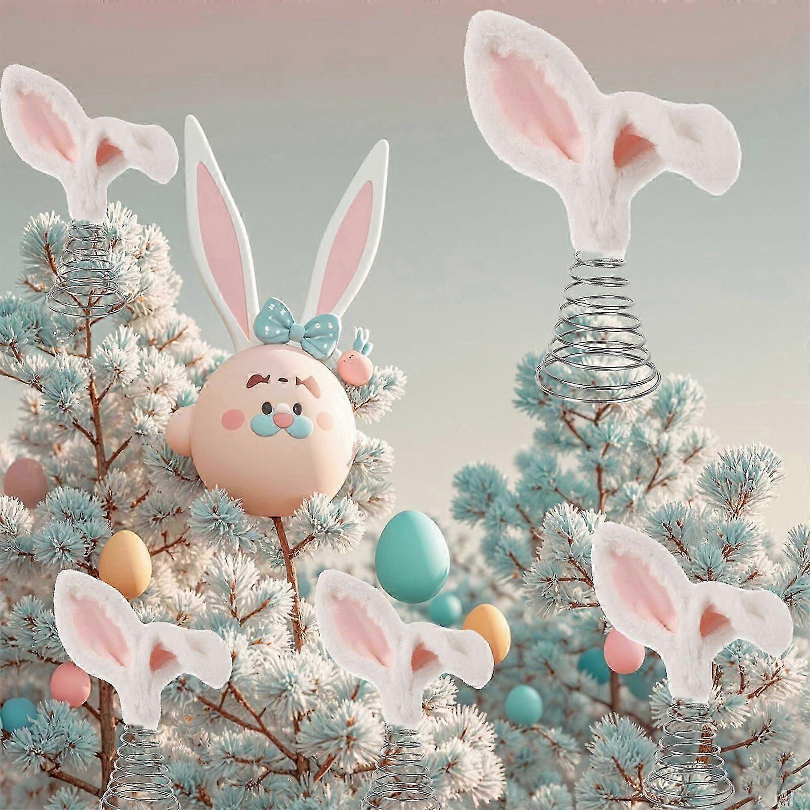 Easter Tree Topper with Bunny Ears Plush Metal Rabbit Decoration ...