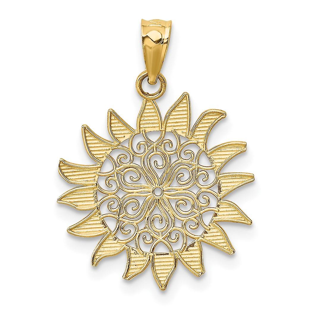14k Yellow Gold Polished Filigree Sun Pendant Necklace Measures 20x18mm ...