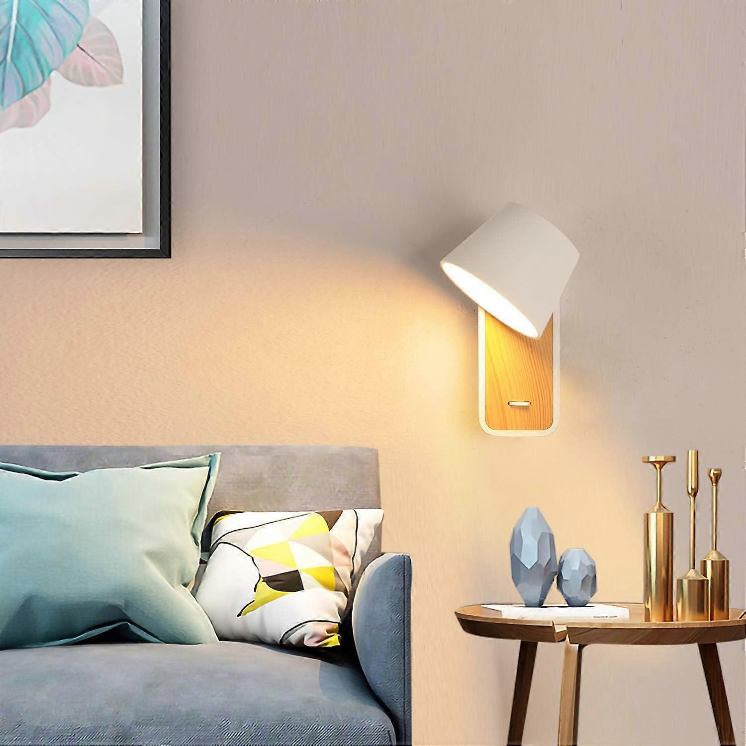 Nirvana White LED wall light with wooden base, adjustable 6 W warm ...
