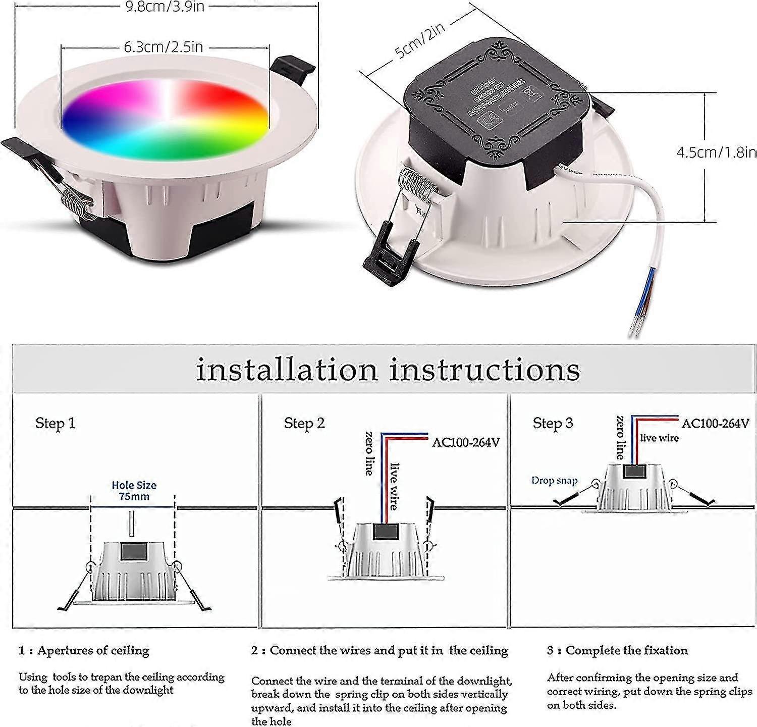 Led Recessed Spotlight Rgb Color Adjustable Brightness With Remote ...