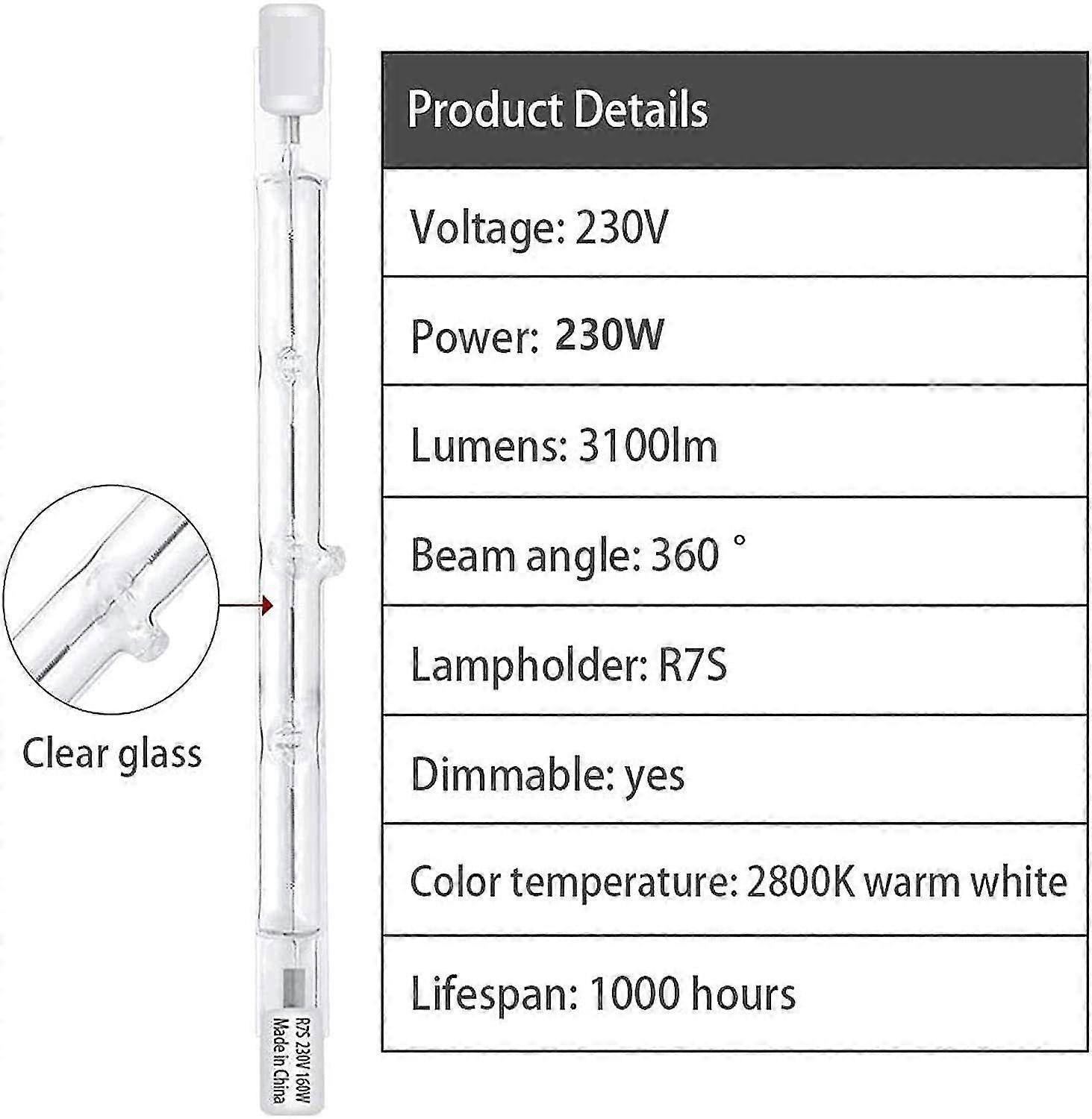 R7S 118mm 300W Halogen Lamp Pencil Bulb Dimmable J118 Linear Halogen ...