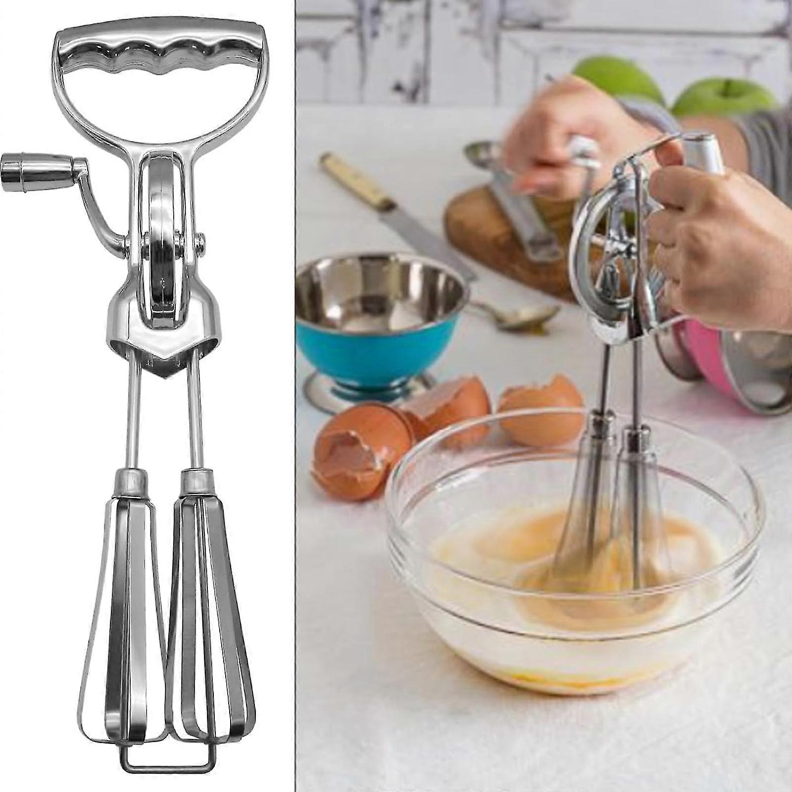 Hand Crank Egg Beaters,Handheld Double Head Stainless Steel Rotary Hand ...