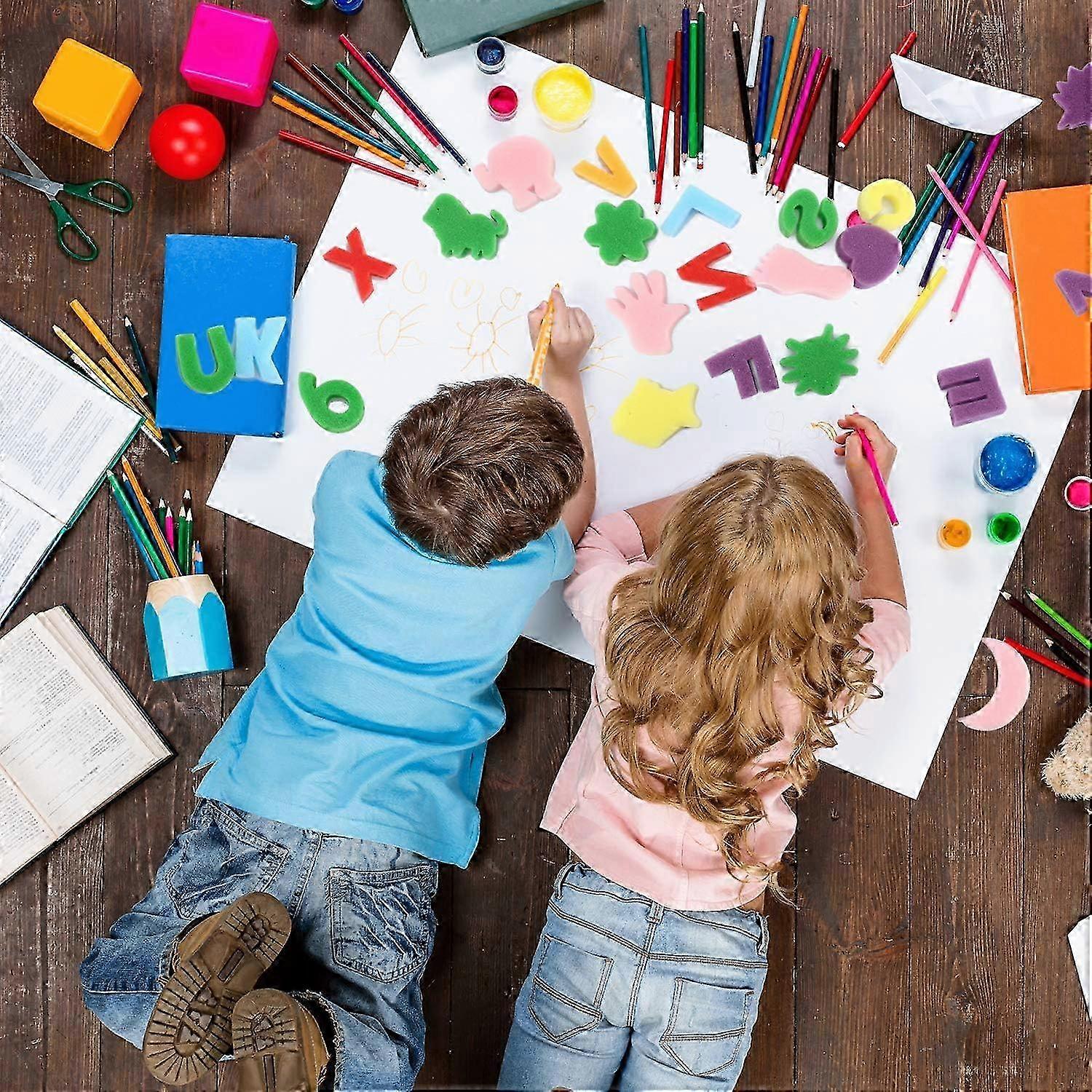 64 Pieces Sponge Painting Kit for Kids, Alphabet Numbers Animal Paint ...