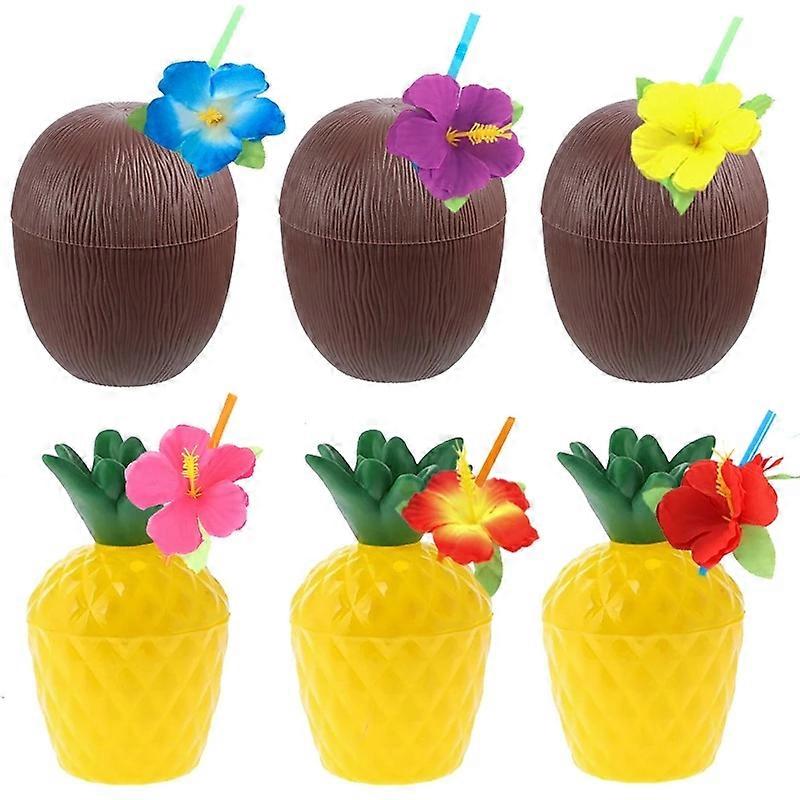 12Pcs Hawaiian Party Coconut Pineapple Cups Luau Party Beach Party ...
