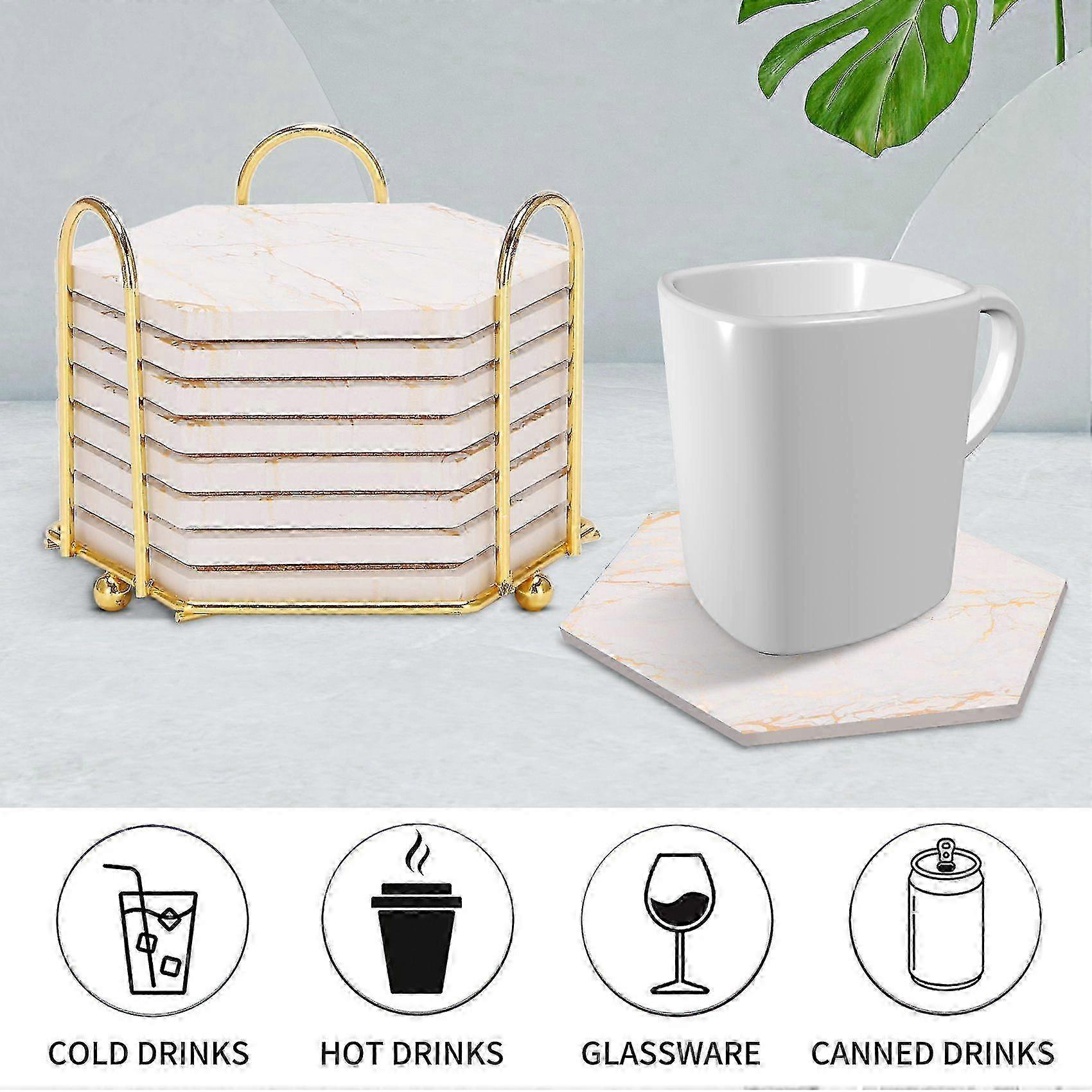 8 PC Coasters for Drinks Absorbent with Holder Marble Design Ceramic ...