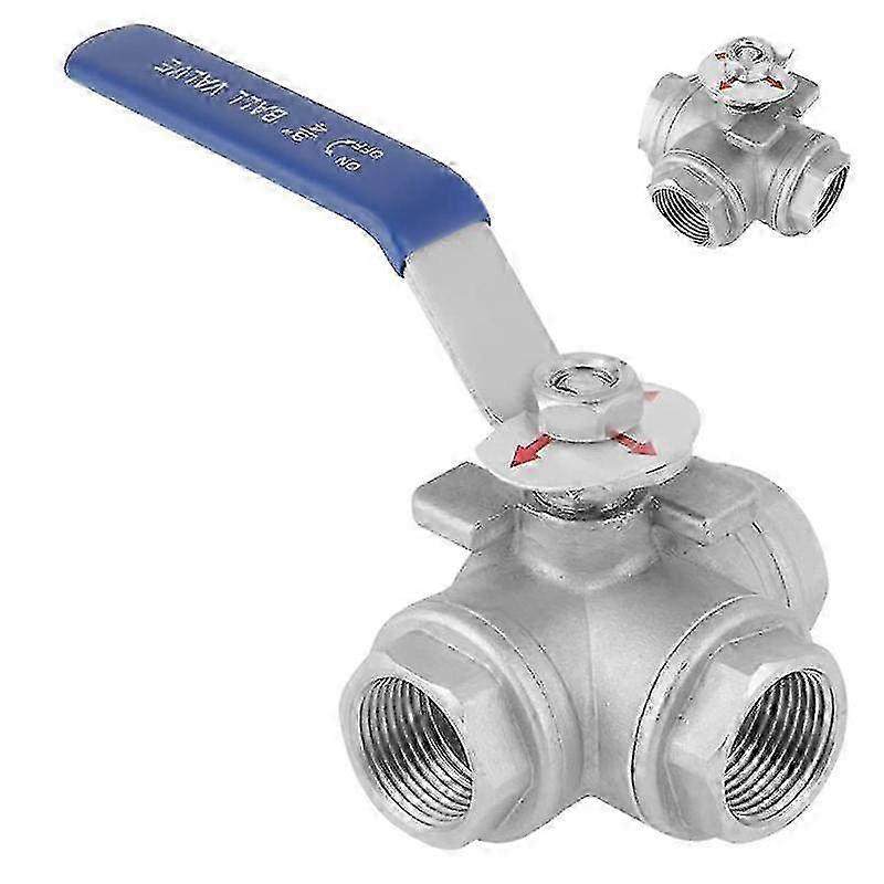 3-Wege Kugelhahn Edelstahl SUS304 Rohr Dreiwege T-Typ Ventil Innengewinde 3/4"DN20 Mit Vinyl ...