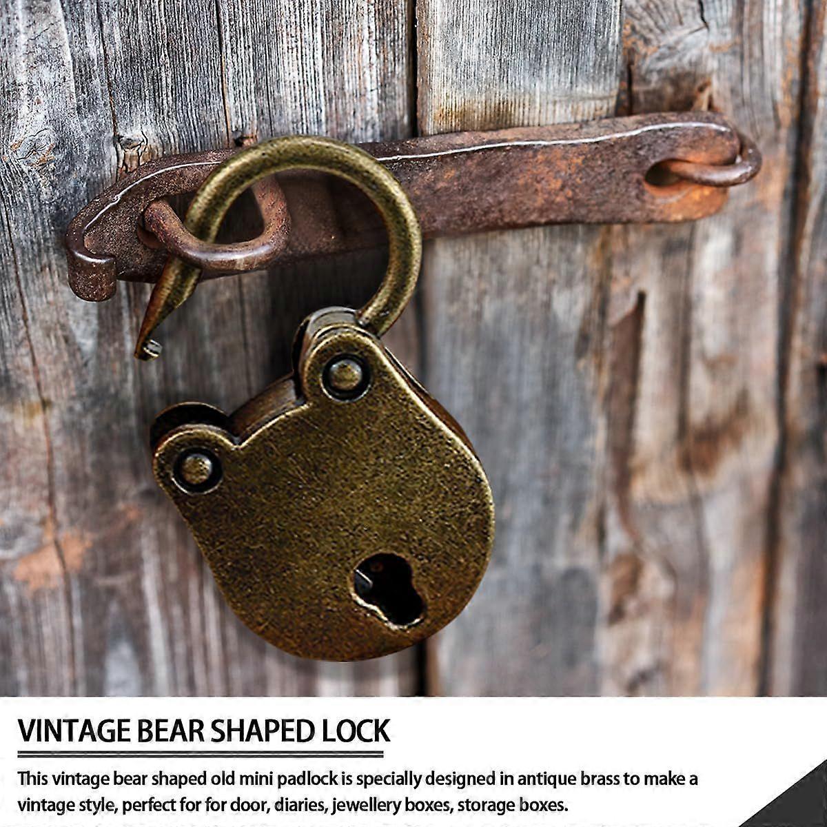 3Set Vintage Padlock Lock Mini Bear Shaped Padlock with Keys,Small ...