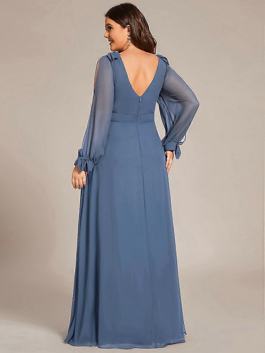 Ever-Pretty Women's Plus Size Split Long Sleeve V-Neck Low Back Thigh ...