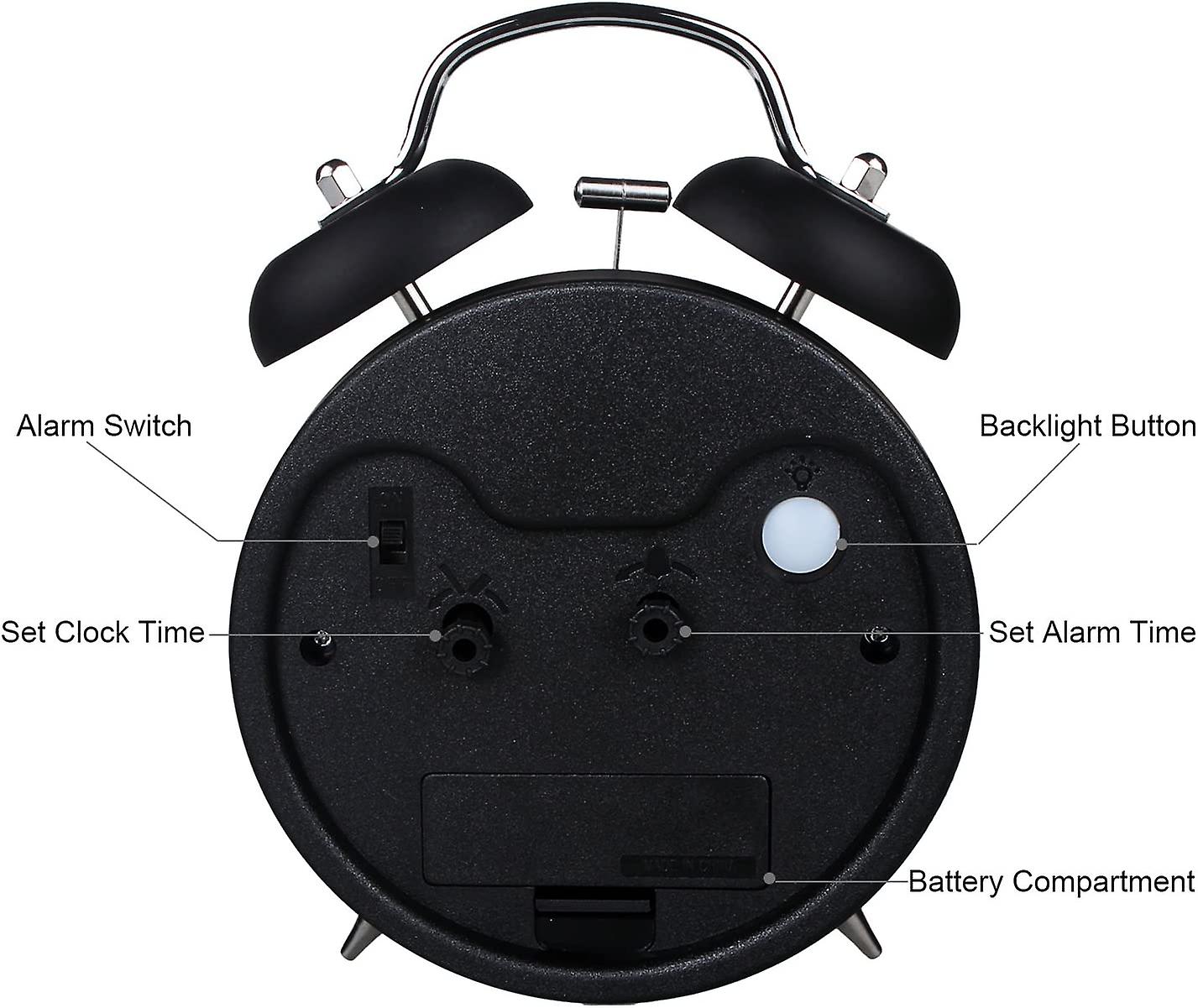 4 Twin Bell Alarm Clock Battery Operated, Loud Mechanical Wind-up Alarm ...