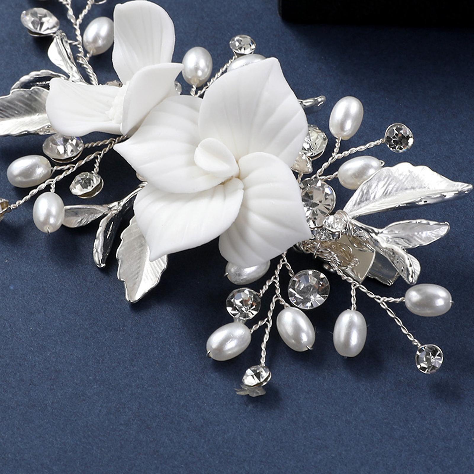 Woman\'s Rhinestones Pearl Side Hair Clips Ceramic Flower Setting Hair ...