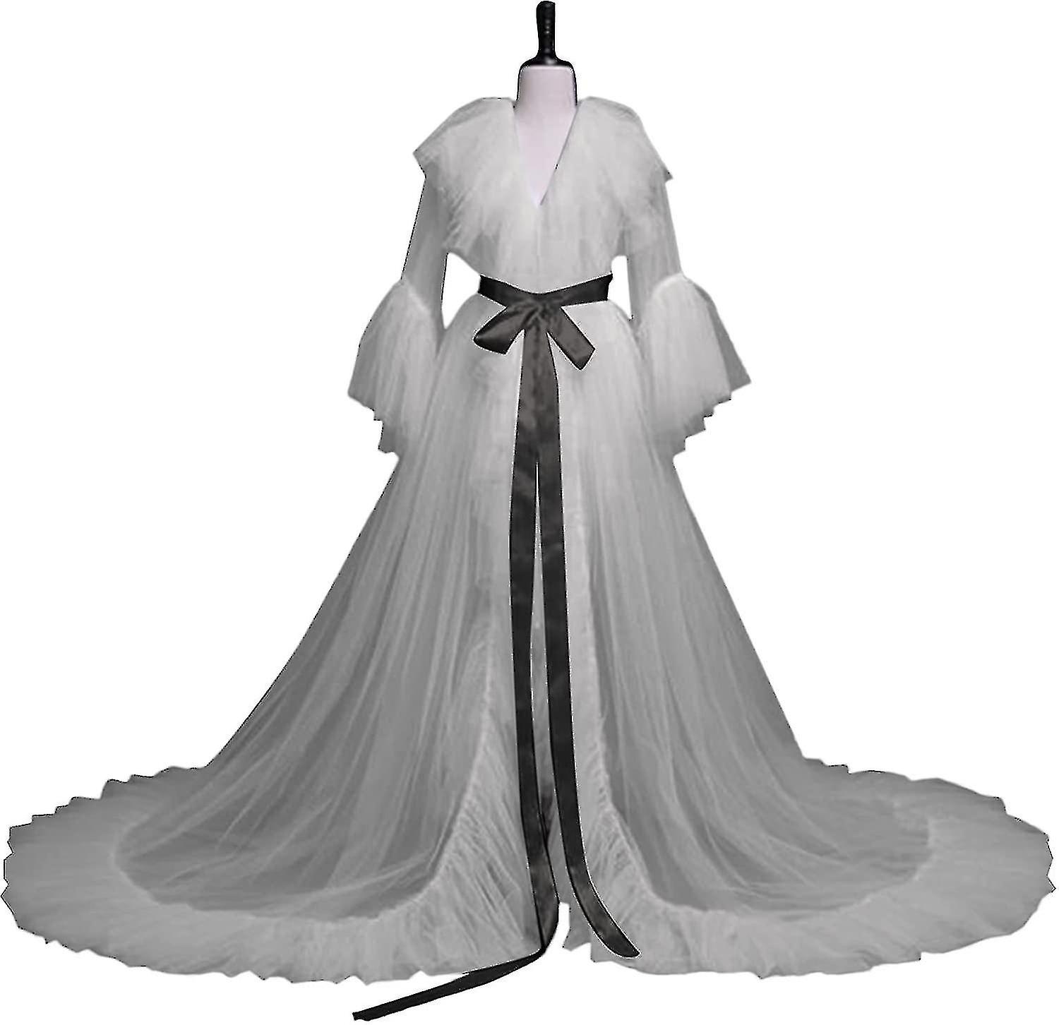 Womens Dressing Gown Lingerie Mesh Sexy Long Robe Puffy Tulle Robe ...