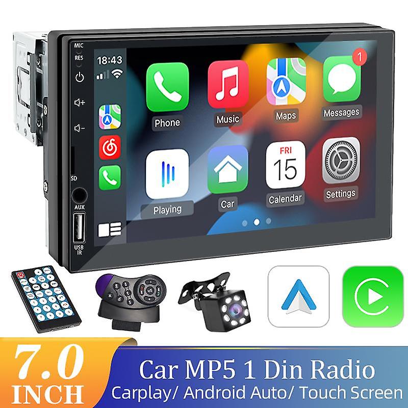 Car Radio CarPlay Android Auto 1 Din Bluetooth HD 7" Touch Screen Multimedia FM ISO Power Aux ...