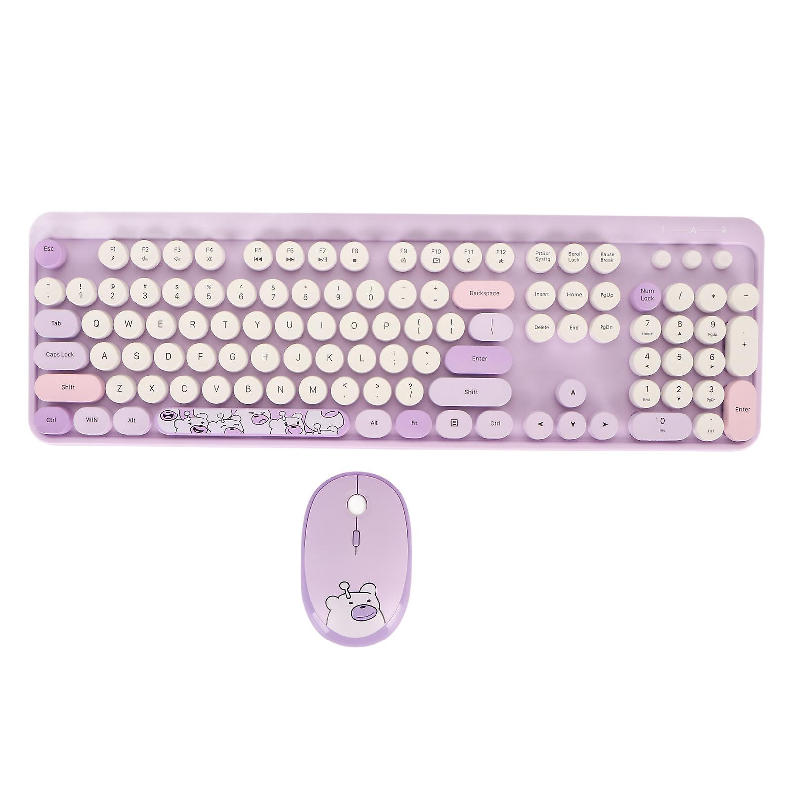Wireless Keyboard and Mouse Combo Lovely Cordless Retro Round Keycap ...