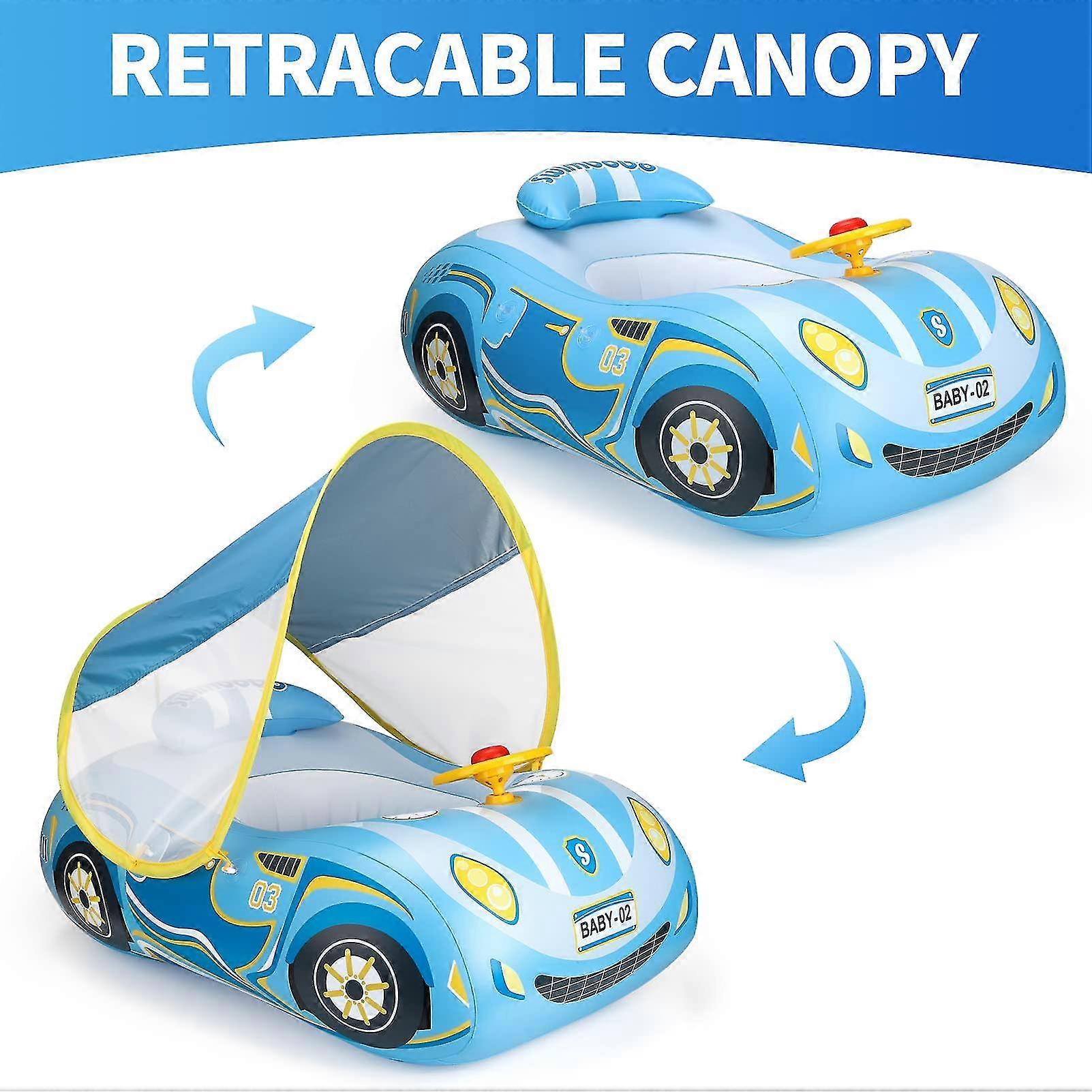 Toddler Pool Float Inflatable Car Baby Swim Float with Adjustable Sun ...