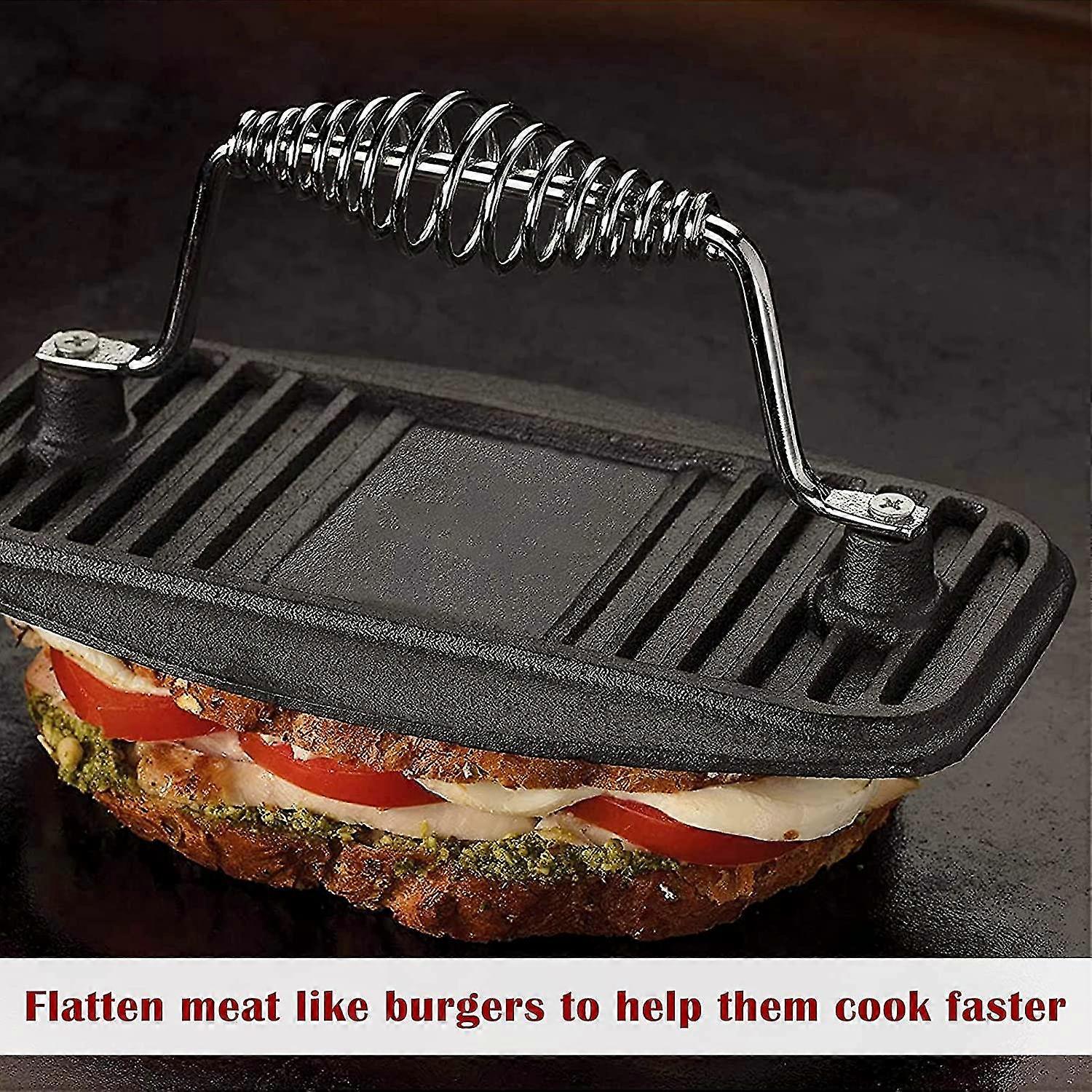 Heavy Duty Cast Iron Grill Press With Easy Grip Handle Steak Weight ...