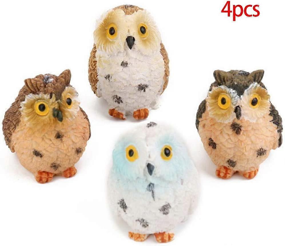 Miniature Owl Garden Ornament, 4 Pcs Owl Resin Figurine Crafts, Garden ...