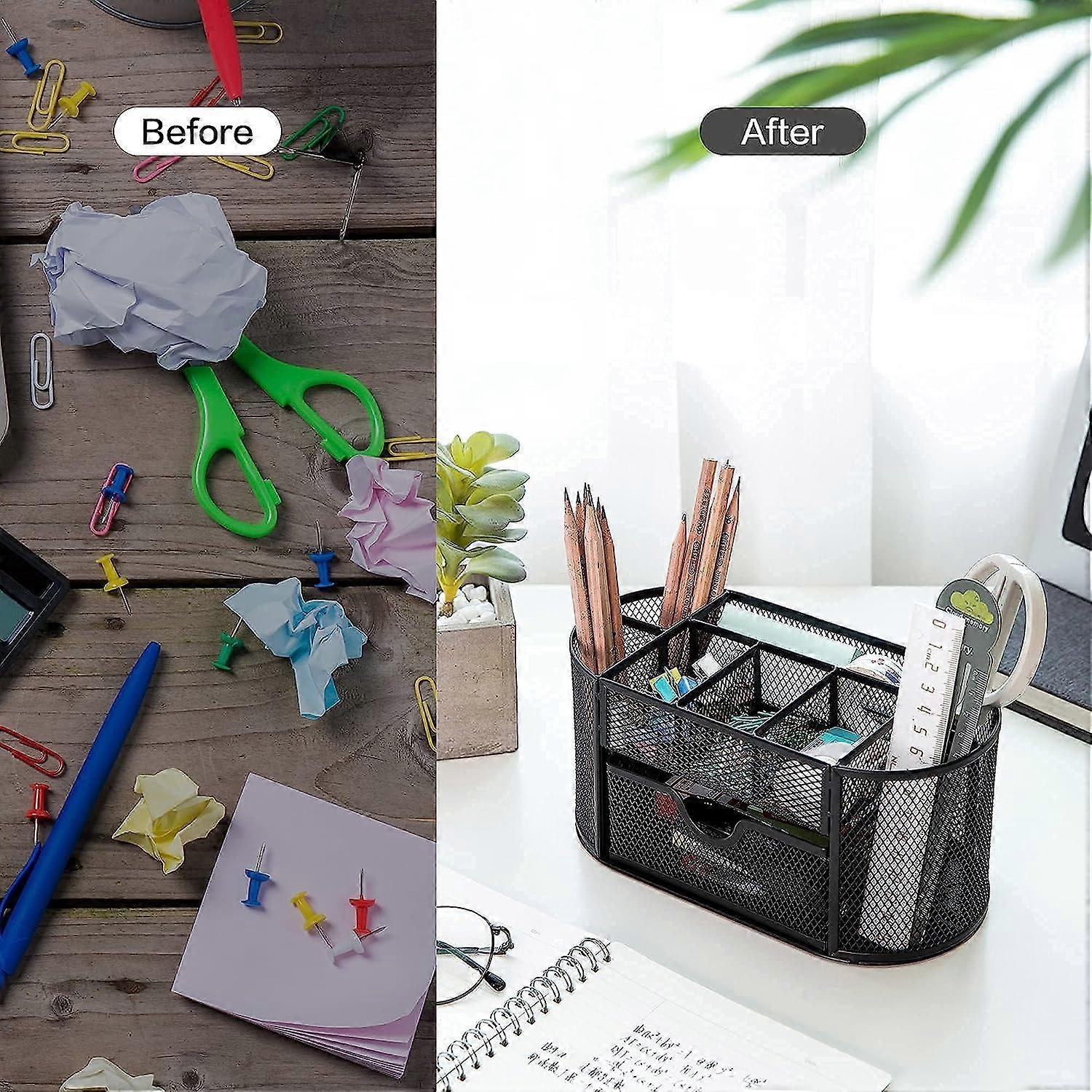 Mesh Desk Organizer Office Desktop Organizer with Drawer, Metal ...