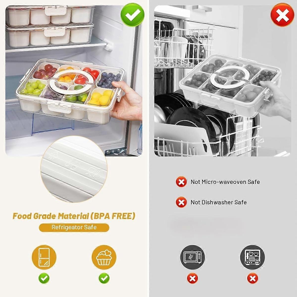 Snackle Box Container, Divided Serving Tray with Lid and Handle, Travel ...