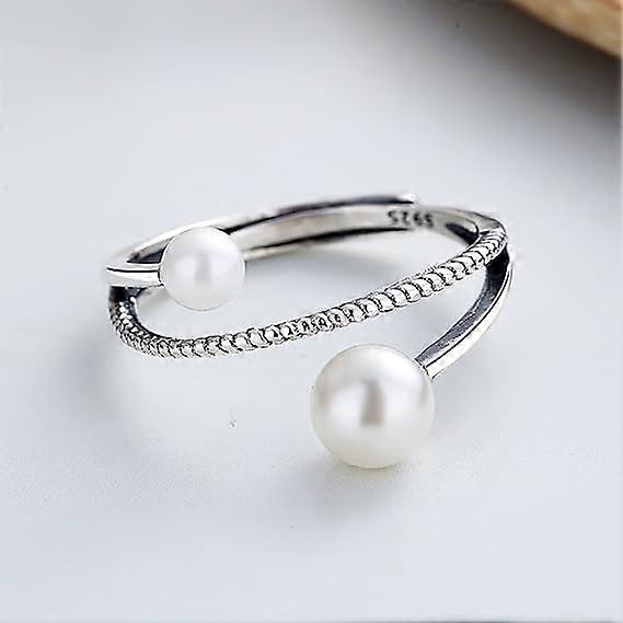 Elegant Double Pearls Open Stacking Rings Sterling Silver 925 Vintage ...