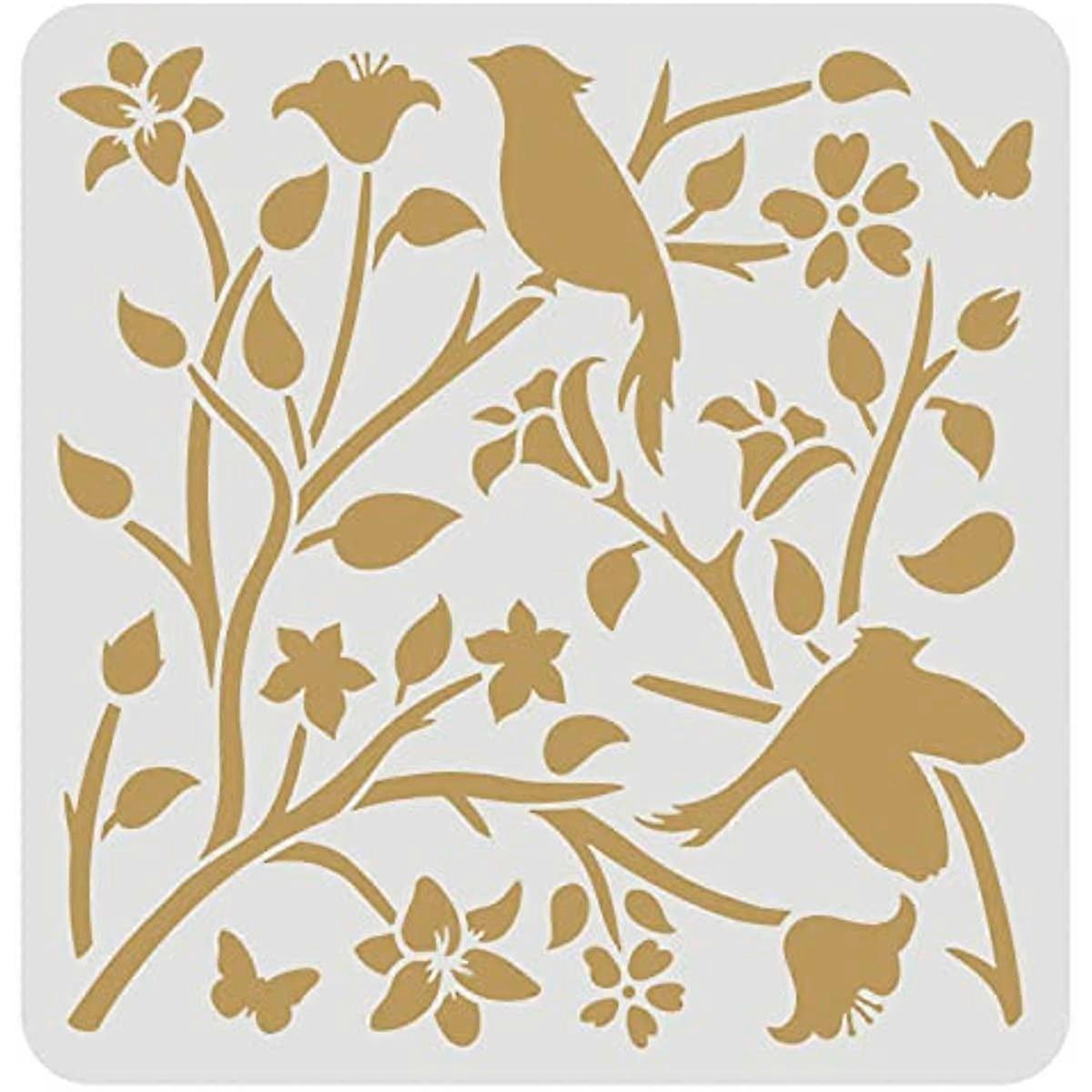 Bird on Branch Stencil for Painting 11.8x11.8inch Reusable Birds Tree ...