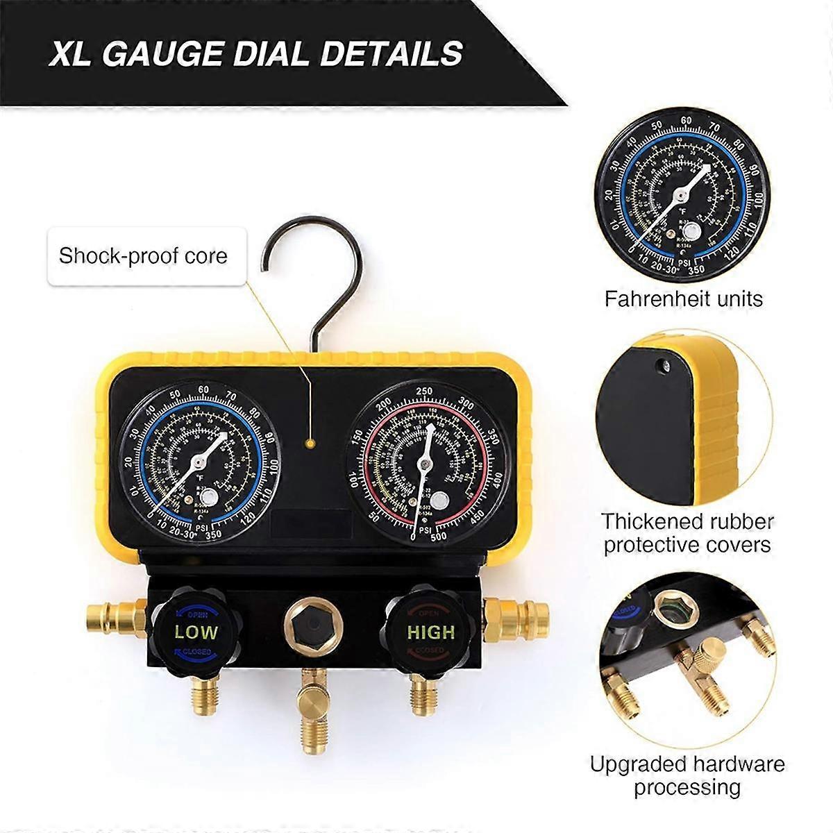 AC Manifold Gauge Set for R134a R12 R22 R502 Refrigerants, Automotive ...