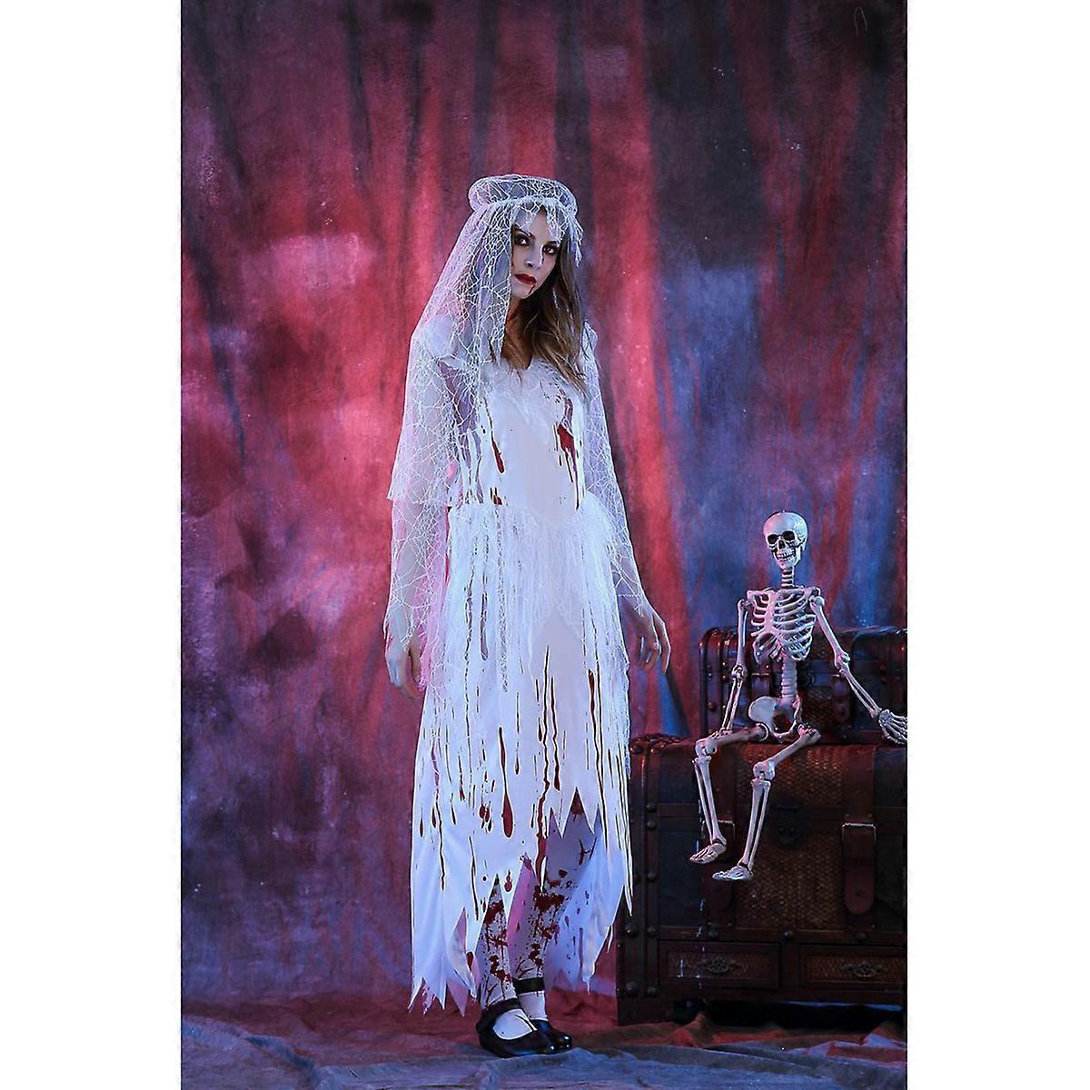 Adult Women's Irregular Blood Corpse Bride Halloween Long Dress Party ...