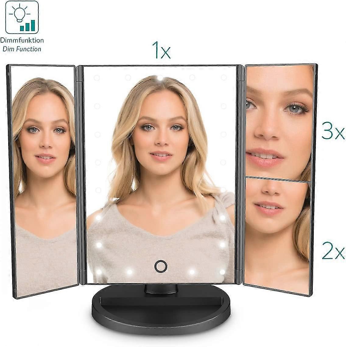 3 Sided Led Illuminated Desk Mirror - Freestanding Folding Triptych ...