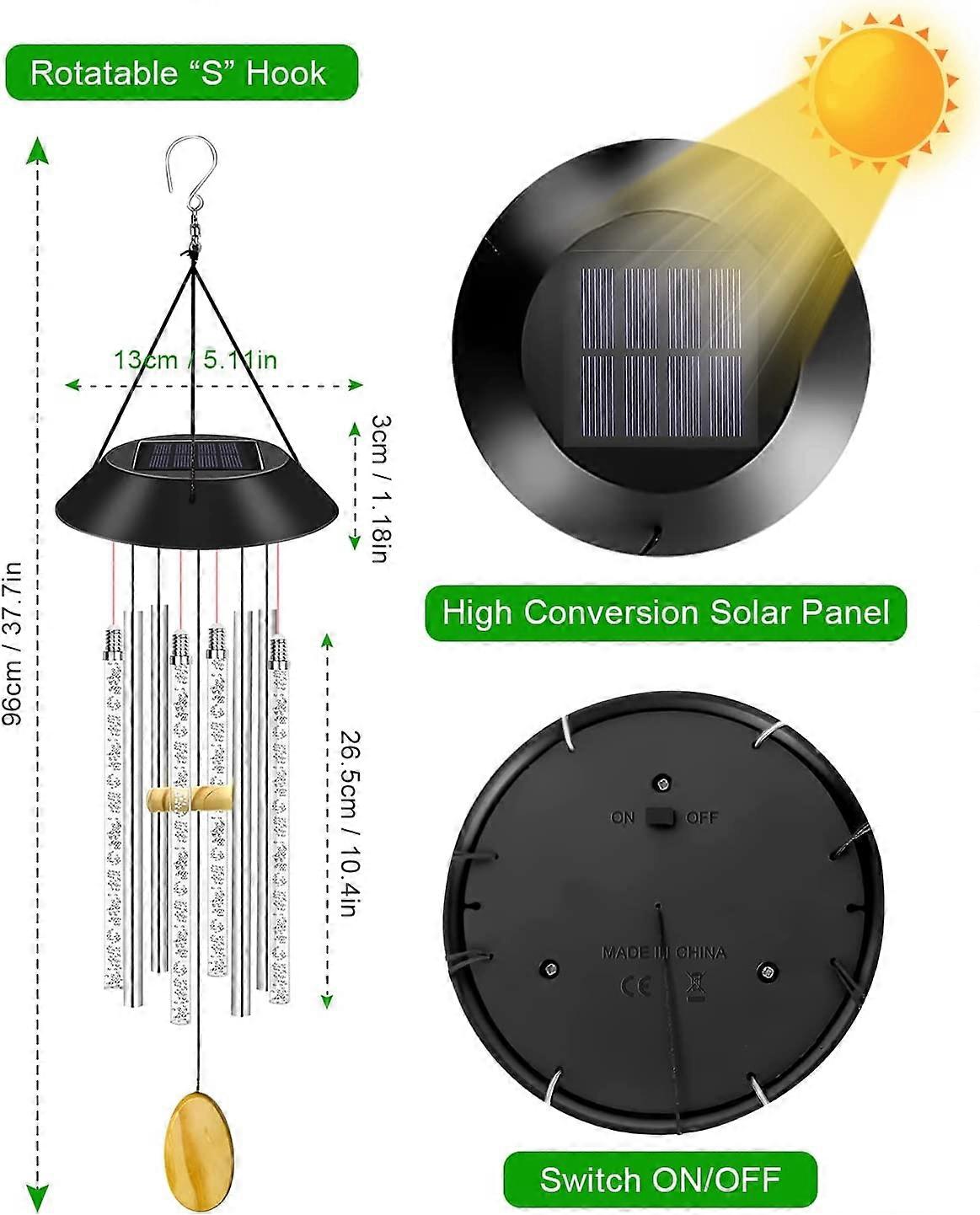 Solar Wind Chimes Light 37 inch, Solar LED Wind Chime 7 Colors Changing ...