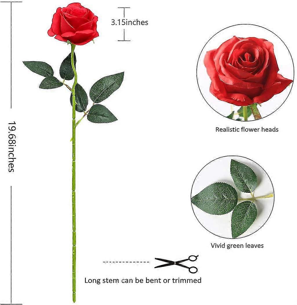 Set Of 12 Artificial Roses, Deco Fake Silk Flowers With Single Stem ...