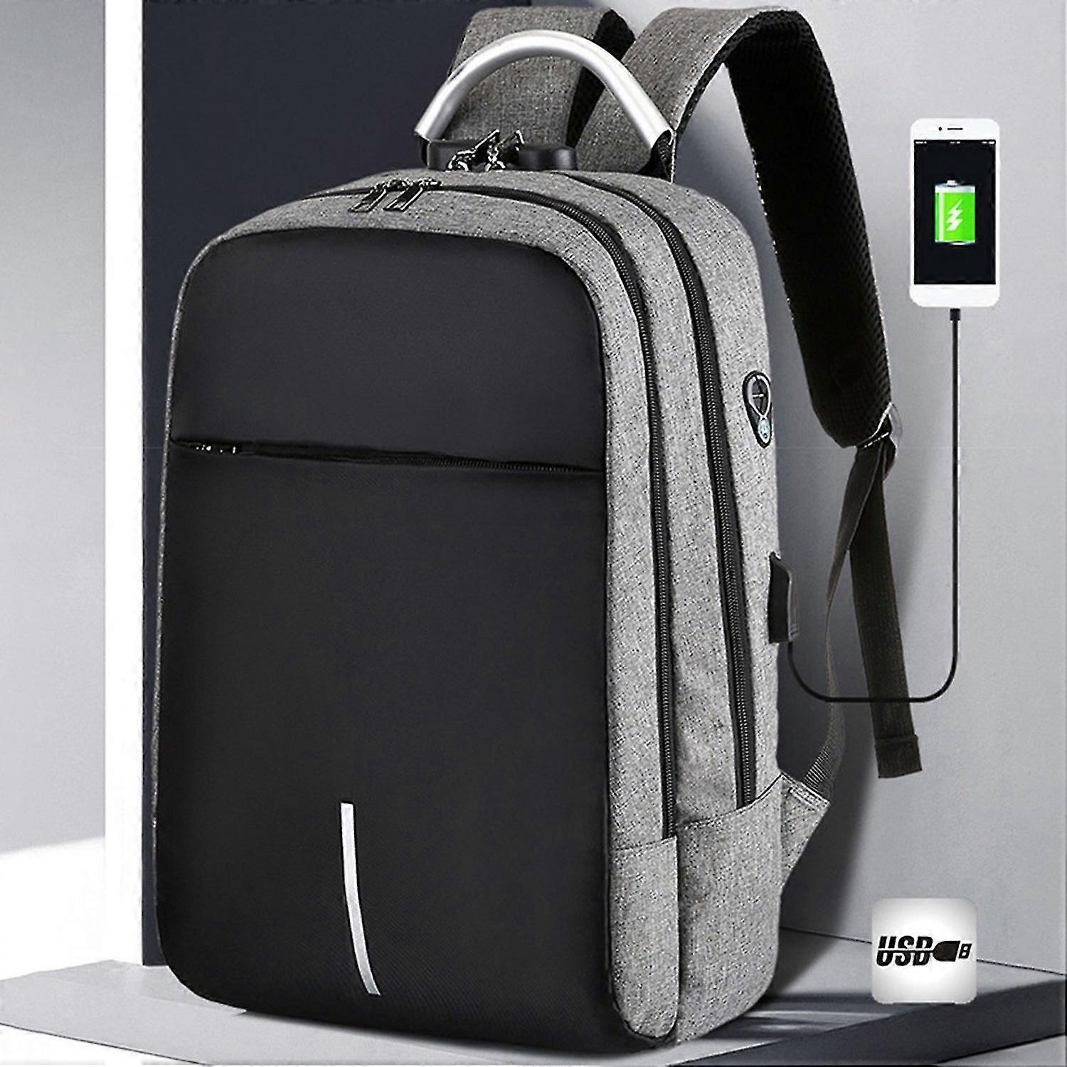 Laptop Backpack USB Charging Port Anti Theft Coded Lock Waterproof Men ...
