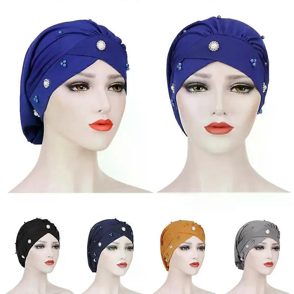 New Women Muslim Beads Cap Hat Bonnet Turban Headscarf Wrap Cap Hair ...