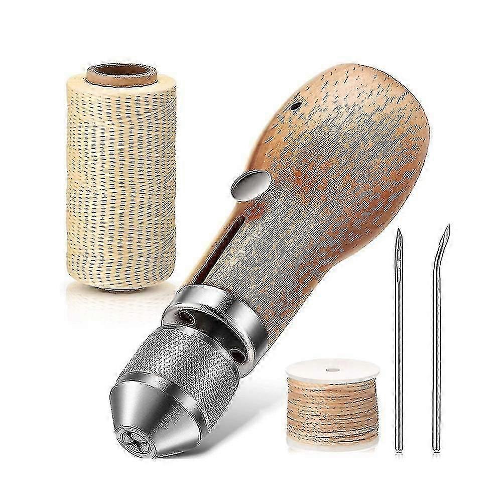 Leather Sewing Kit With 2 Needles Manual Stitcher With Wooden Handle ...