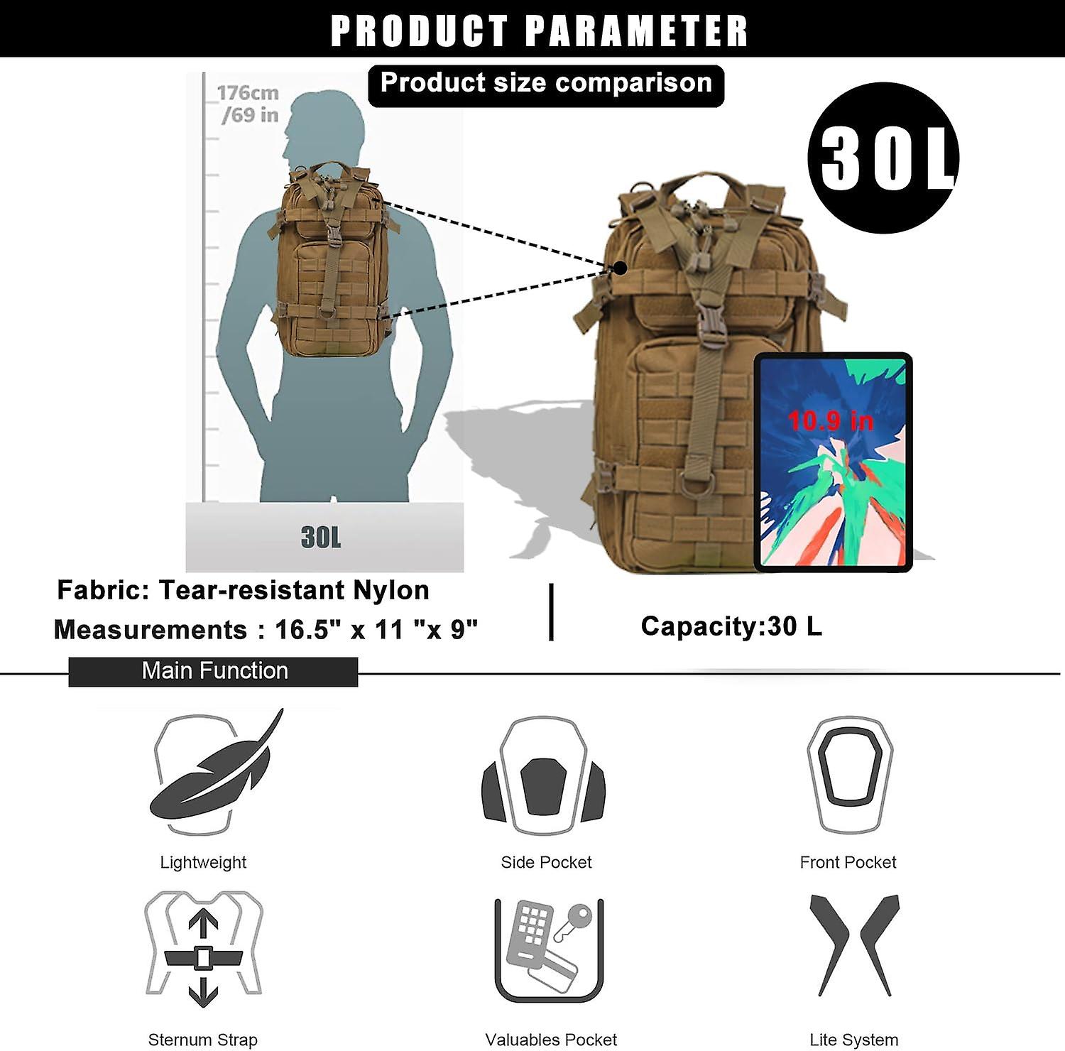 Small Tactical Backpack Military Daypack - 30L Backpack for Men Molle ...