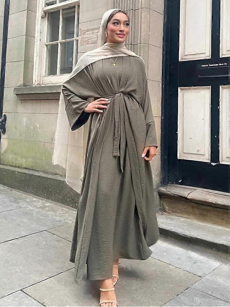 Set Abaya 2 Piece Matching Muslim Hijab Dress Plain Loose Eid Abayas ...