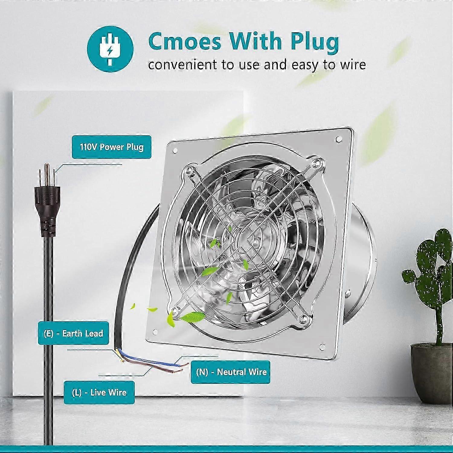 HG Power 6 Inch Kitchen Exhaust Fan, Powerful Bathroom Fan with Damper ...