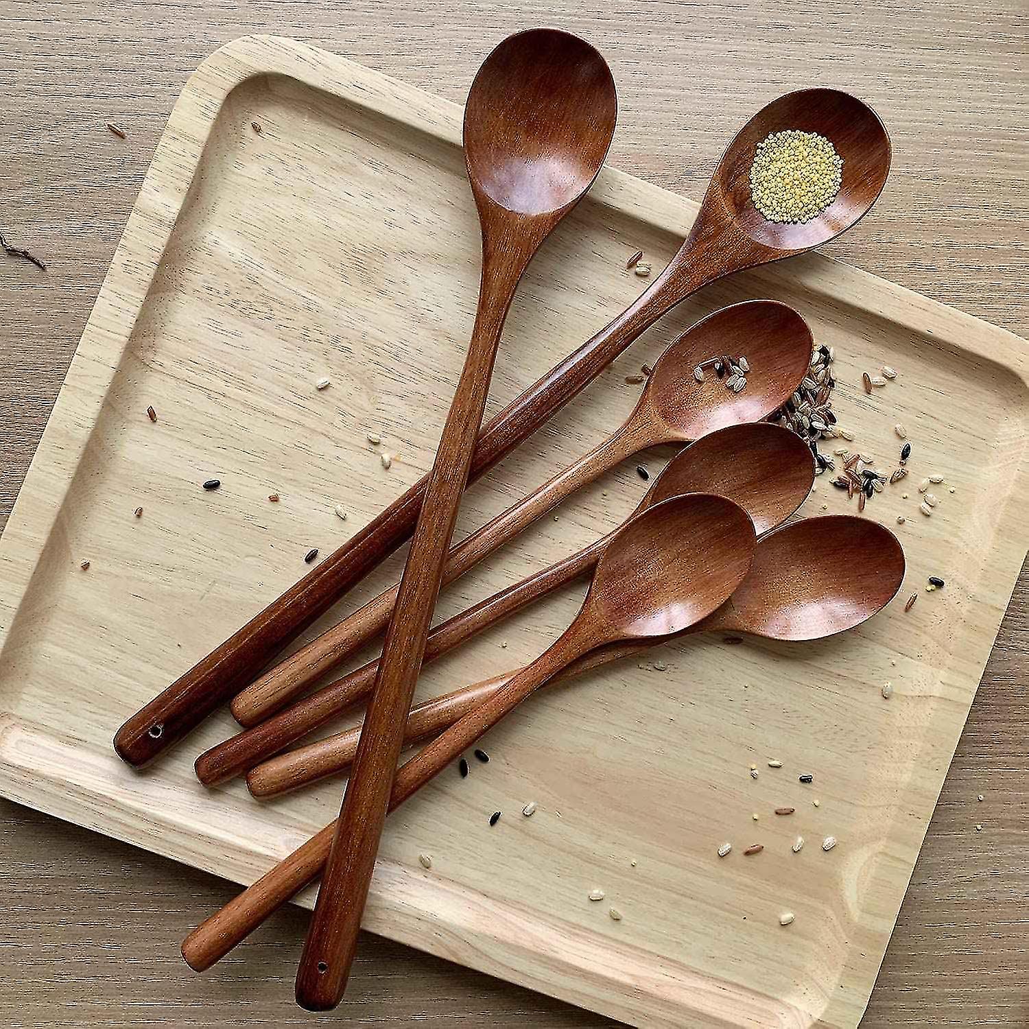 Cooking Utensils Wooden Spoon, Long Handled Stirring Wooden Spoon 6 ...