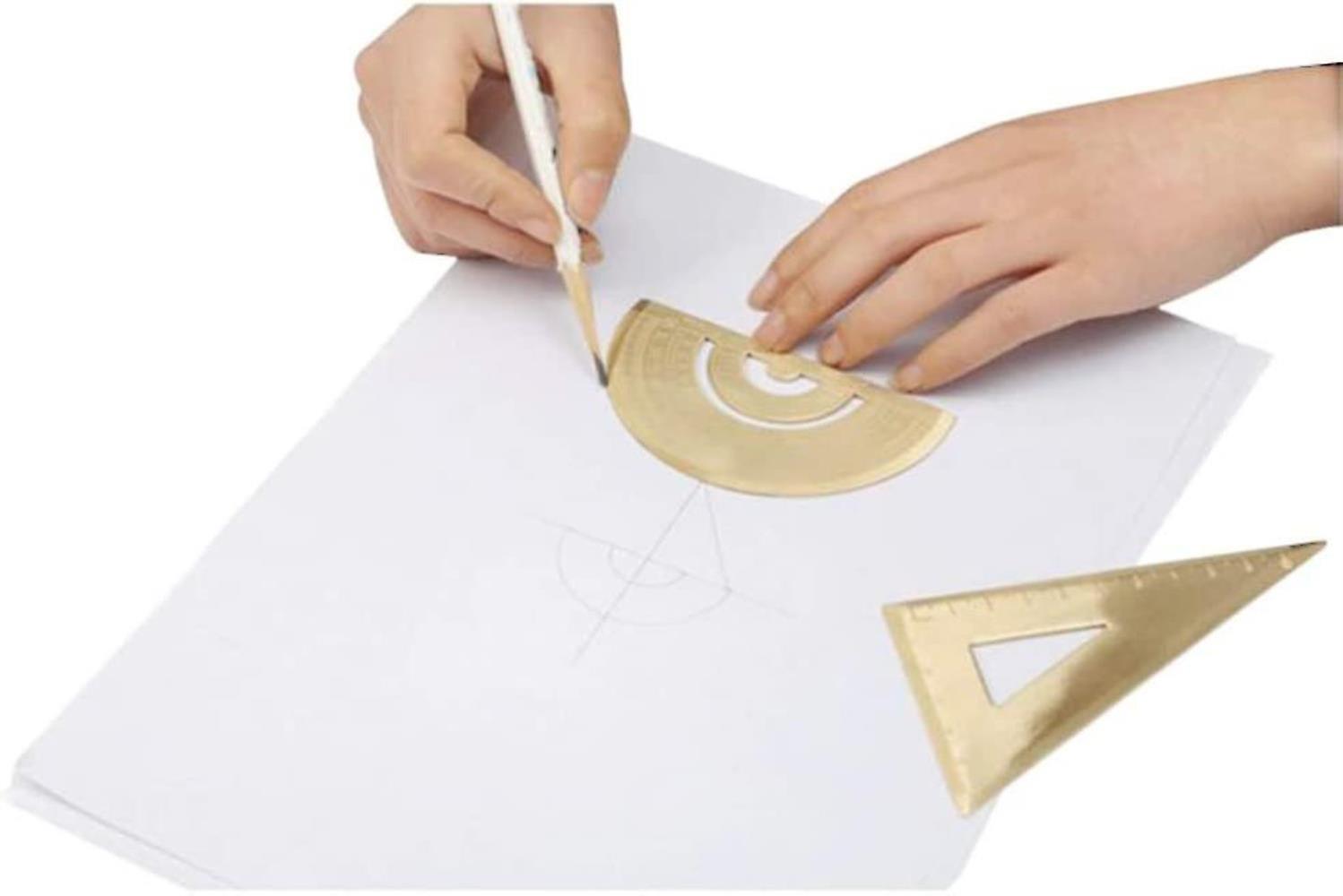 Brass Math Geometry Set Golden 12cm Ruler Protractor Triangle Ruler ...