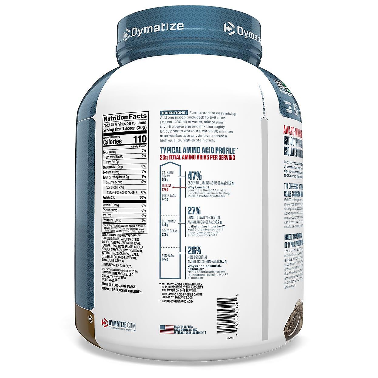 Dymatize, ISO100 Hydrolyzed, 100% Whey Protein Isolate, Cookies & Cream, 5 lbs (2.3 kg) | Fruugo US