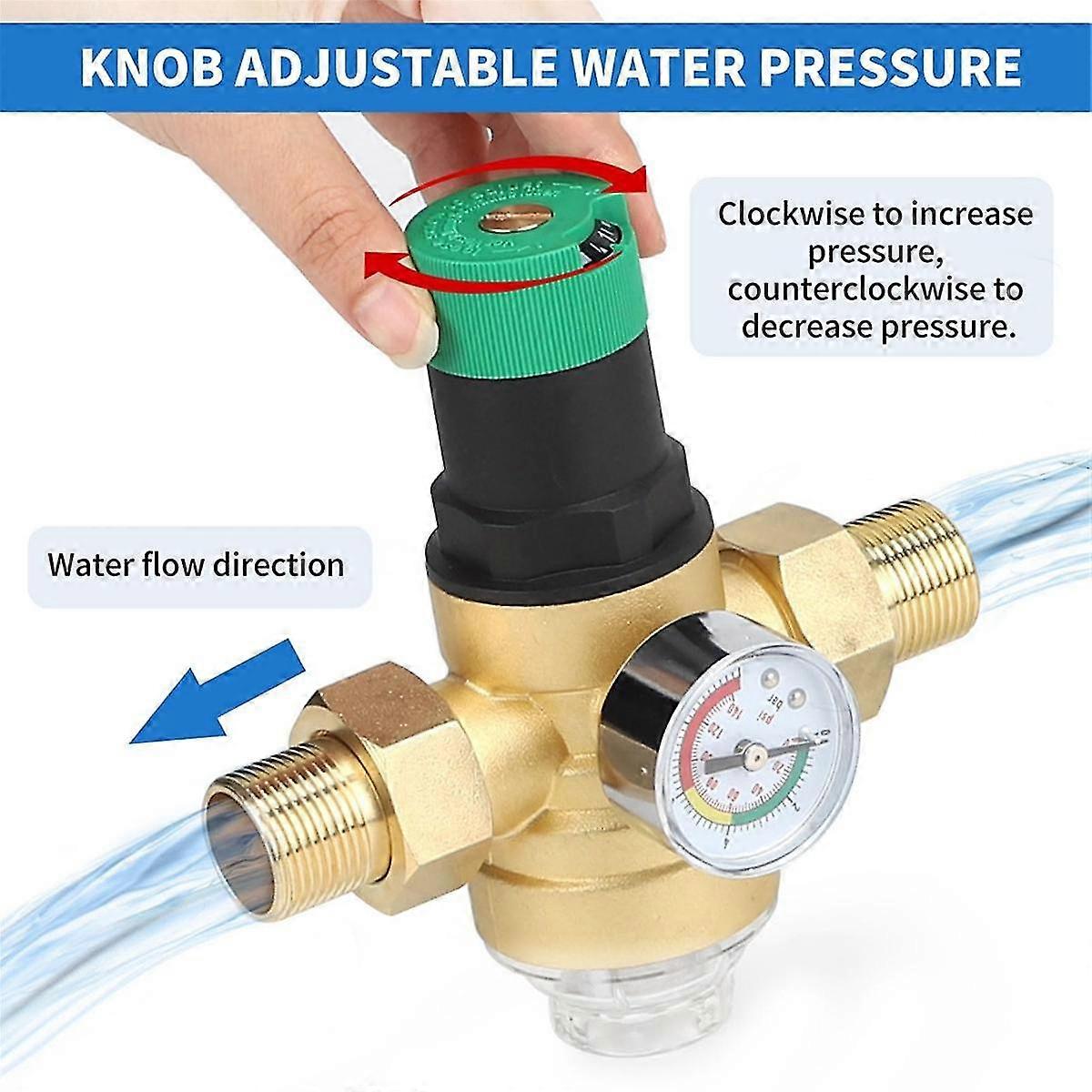 Pressure Regulator Water with Pressure Gauge Water and Screen Filter 3/ ...