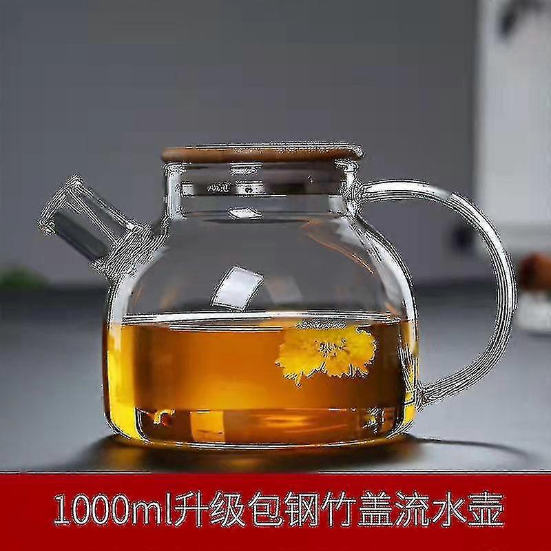 Heat-resistant Glass Kettle Teapot, Bamboo Cover Pot High Borosilicate ...