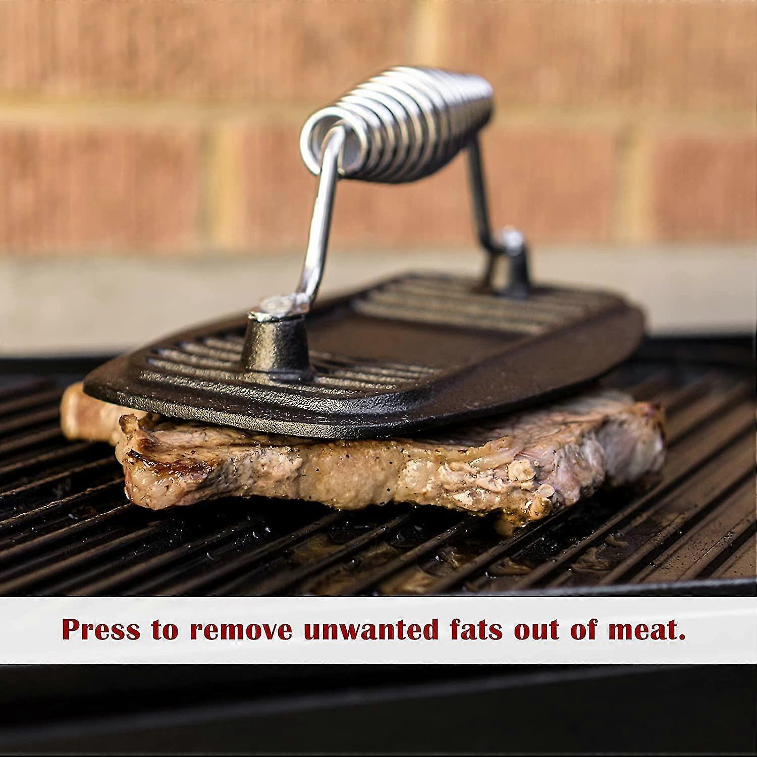 Heavy Duty Cast Iron Grill Press With Easy Grip Handle Steak Weight ...
