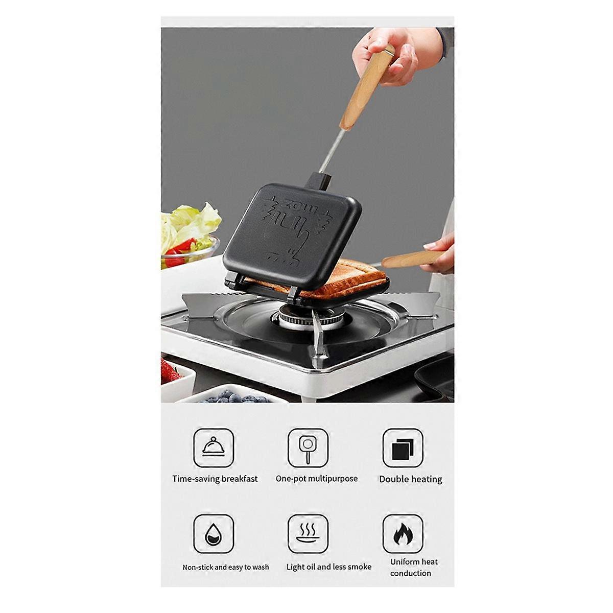 Double-Sided Sandwich Pan Non-Stick Foldable Grill Frying Pan for Bread ...