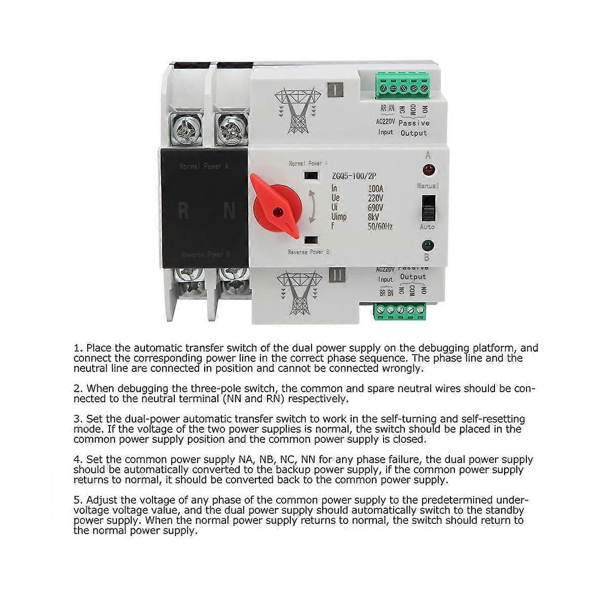 Transmission Switch 220V ZGQ5-100 / 2P Automatic Transfer Switch with ...