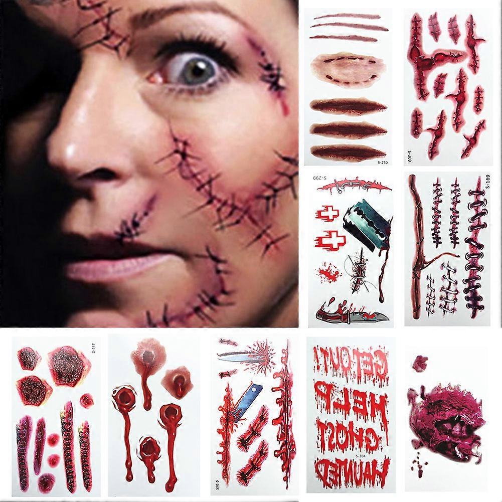 3D Halloween Bloody Scar Temporary Tattoo Sticker Cosplay Body Art ...