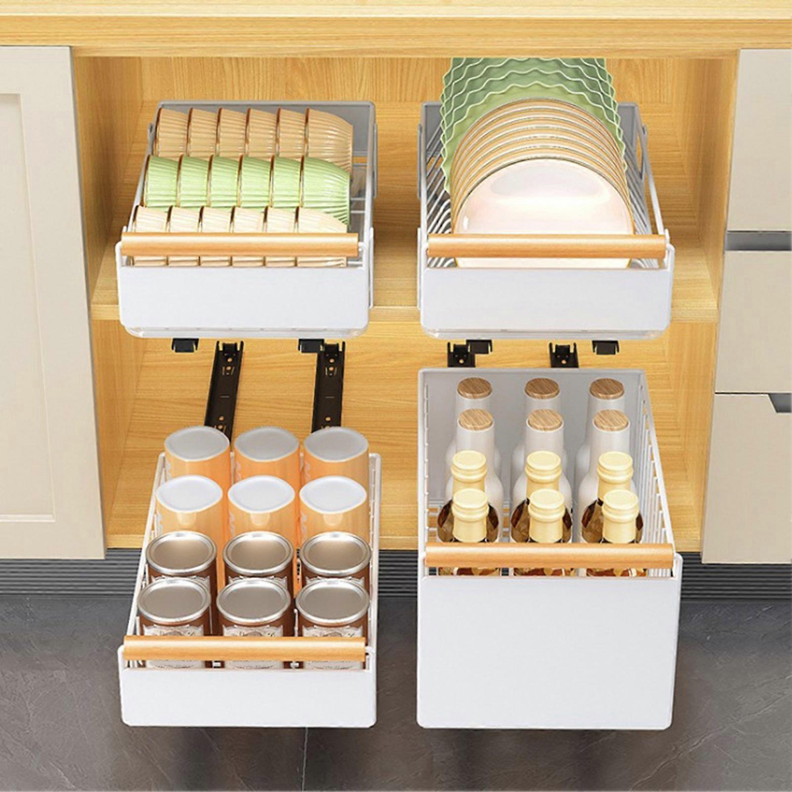 Bowl Dish Storage Rack Large Capacity with Adhesive Rail Pull Out ...