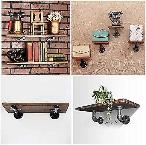 Set of 2 Black Iron Industrial Tube Shelf Brackets for Custom Wood ...